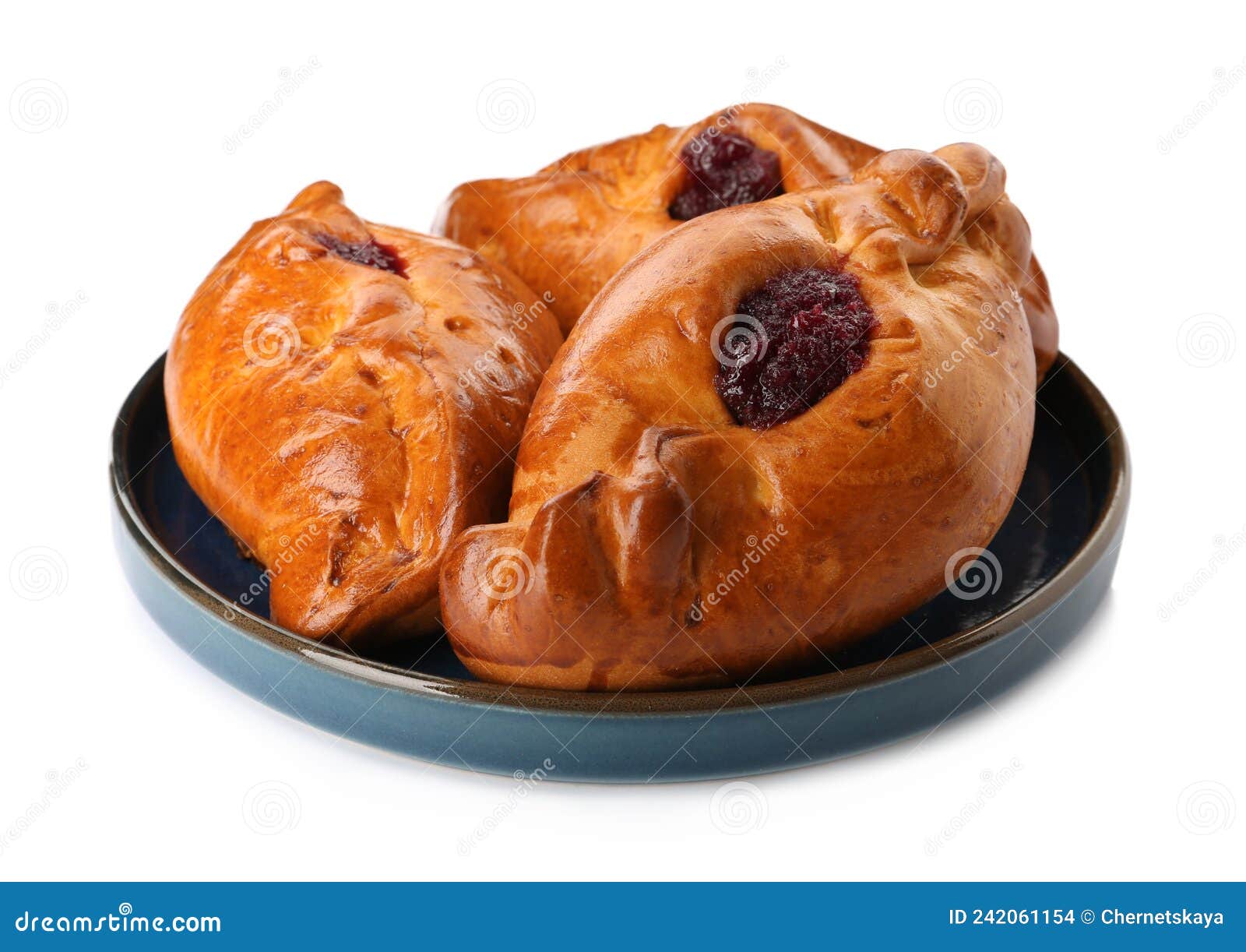 Delicious Baked Patties with Cherry on White Background Stock Photo ...