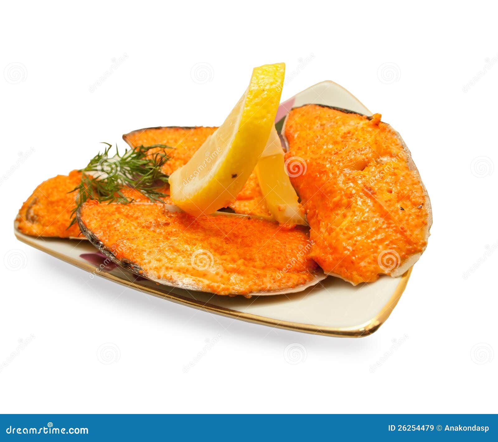 Delicious Baking Mussels Under Roe Isolated Stock Image - Image of ...