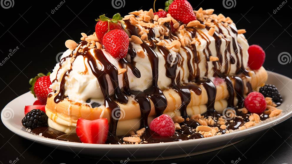 Delicious Banana Split on a Dark Black Background Stock Photo - Image ...