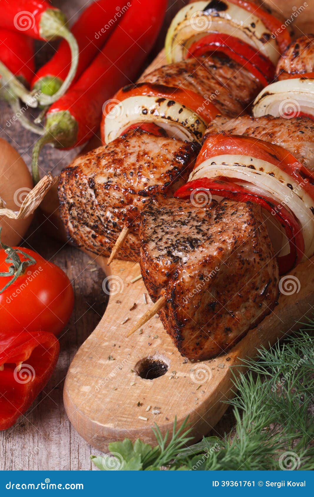 Delicious Barbecue with Vegetables Vertical. Close Up Stock Image ...
