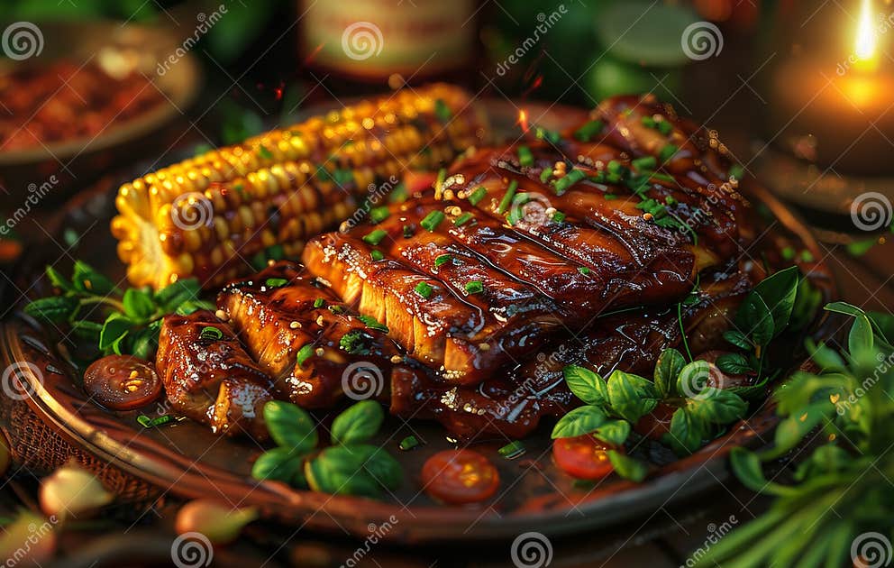 Delicious BBQ Ribs and Corn on Plate Stock Image - Image of beef, steak ...