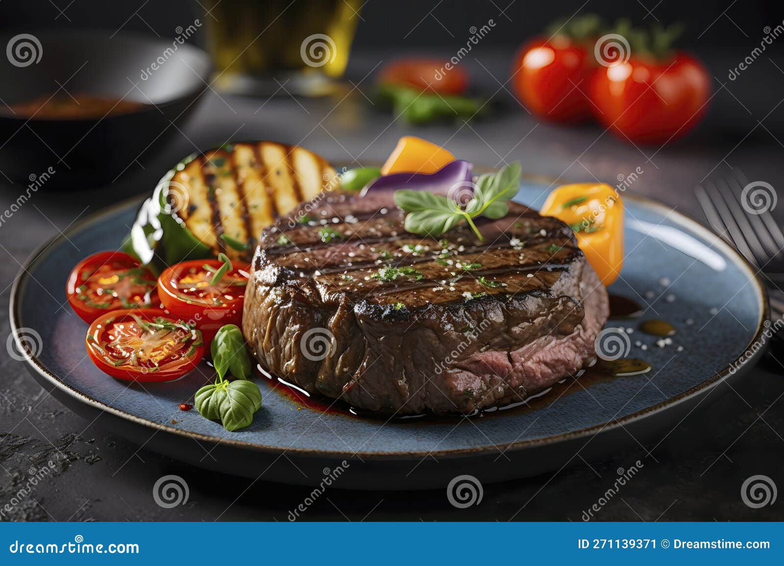 Delicious Beef Grill Steak on Table Stock Illustration - Illustration ...