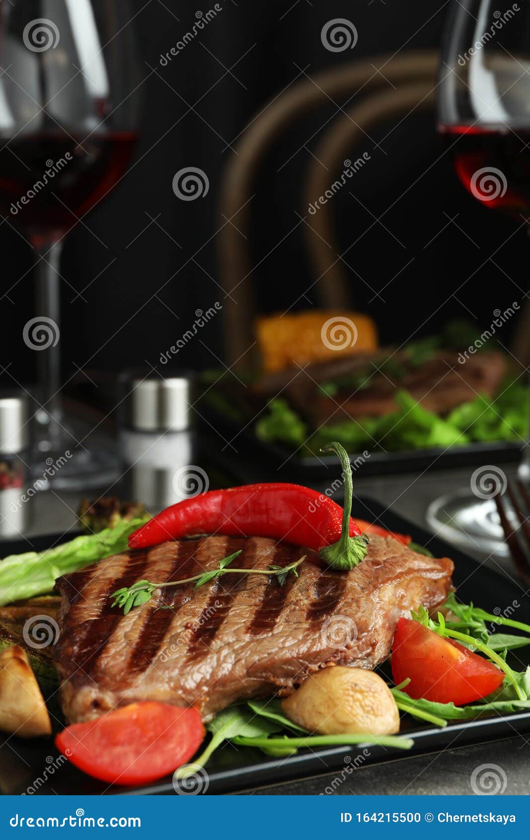 Delicious Beef Steak Served on Table, Closeup Stock Photo - Image of ...