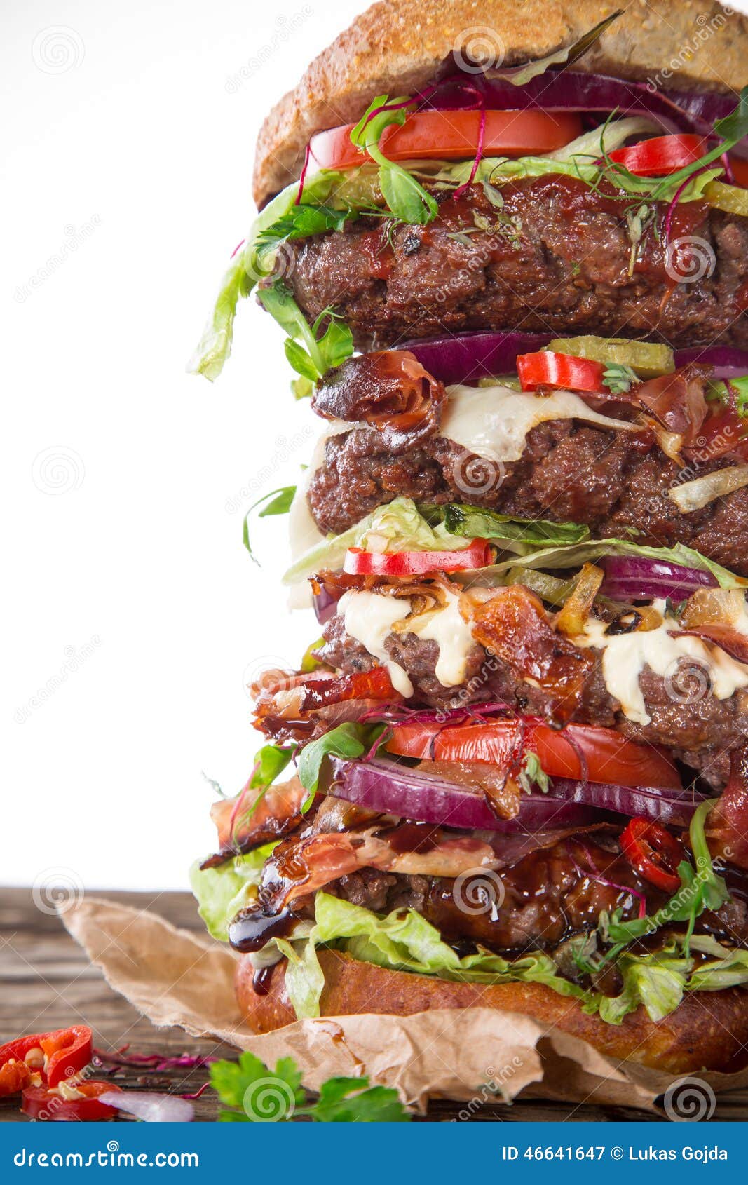 Delicious Big Hamburger on Wood Stock Image - Image of burger, bread ...