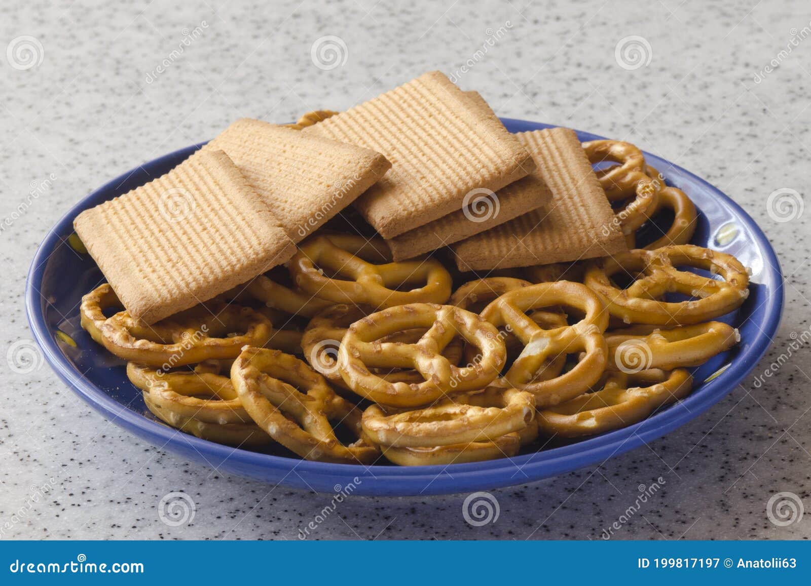 Delicious Biscuits on a Blue Saucer and Marble Top Stock Image - Image ...
