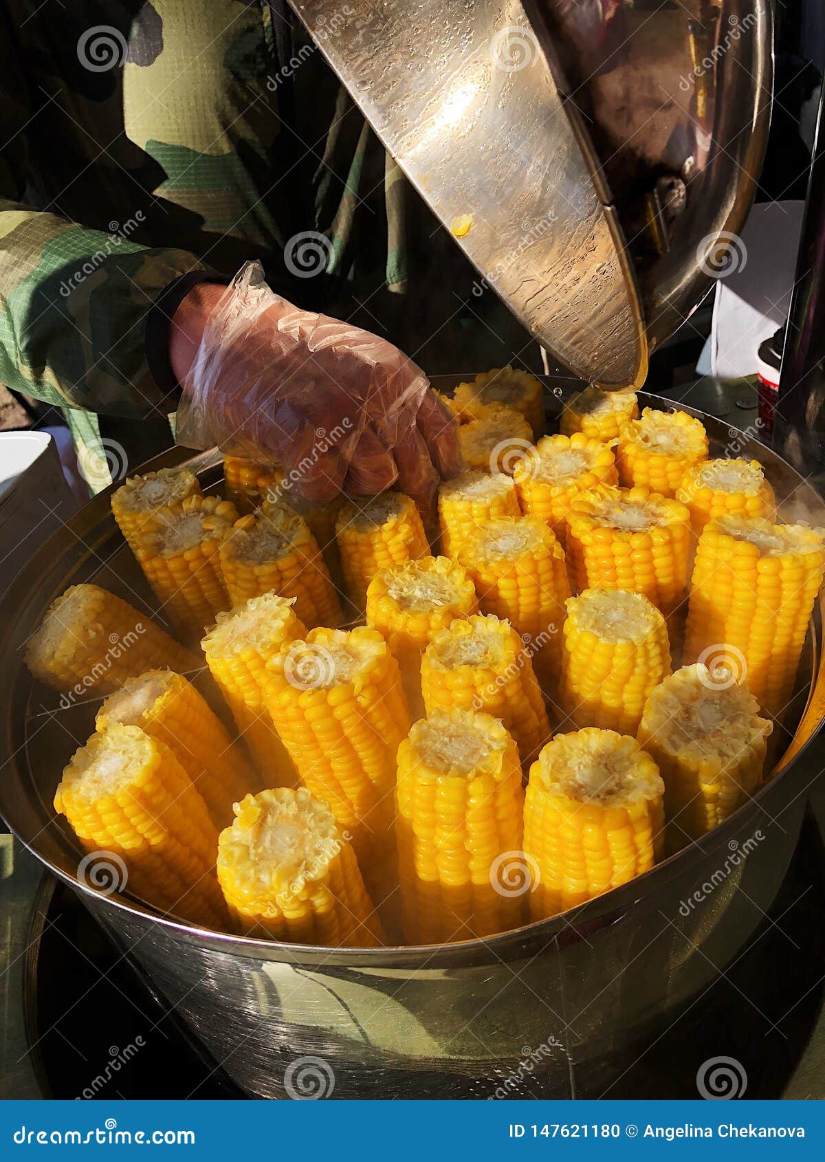 Delicious Boiled Corn in the Park View Stock Photo - Image of dessert ...