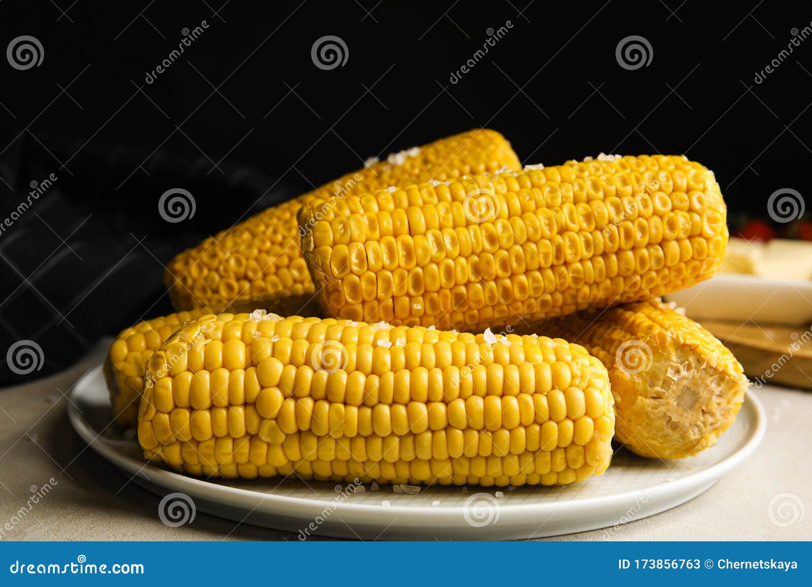 Boiled Corn with Salt on Table Stock Image - Image of ingredient, grey ...