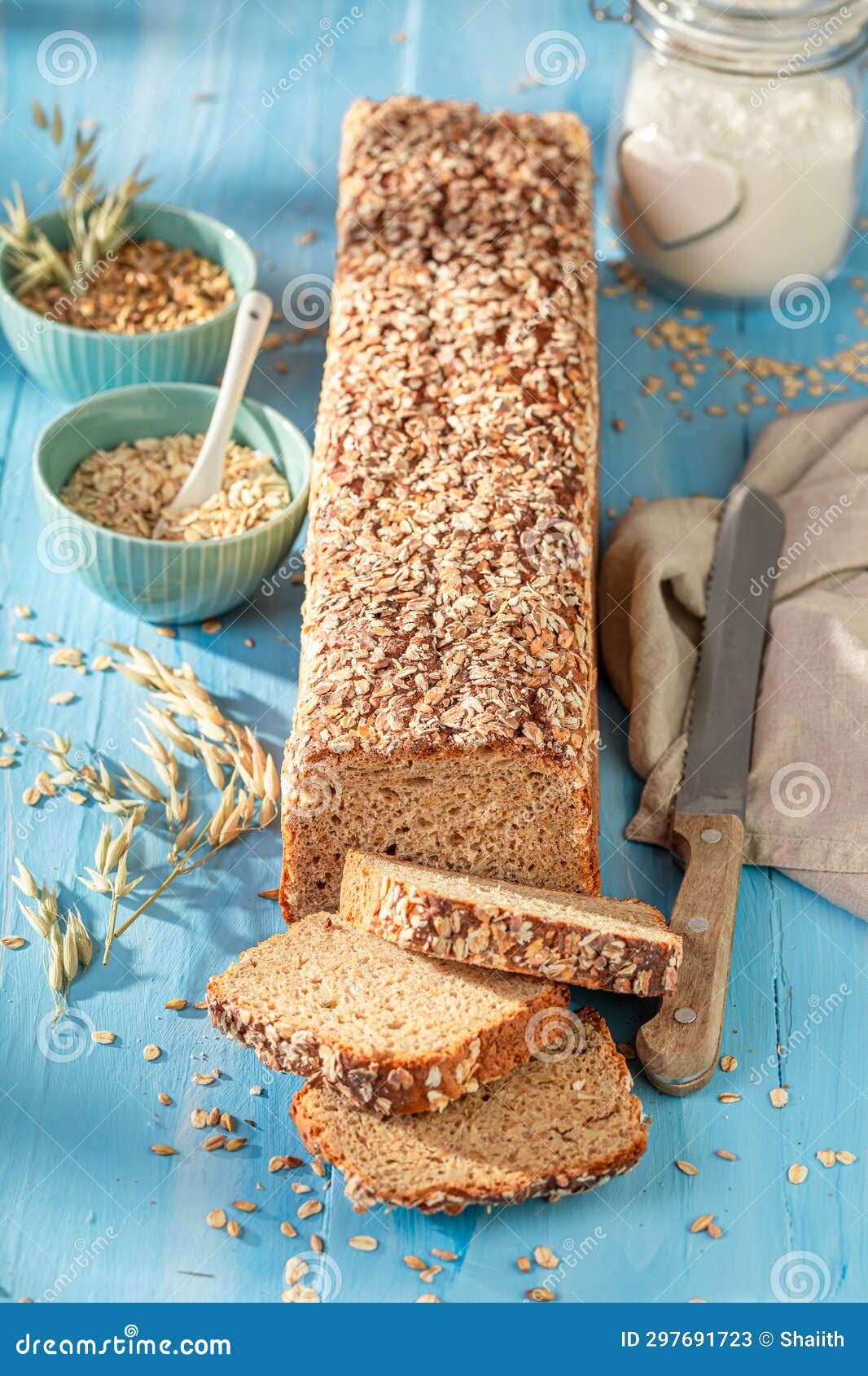 Delicious Bran Bread with Grain, Ears and Bran Stock Image - Image of ...