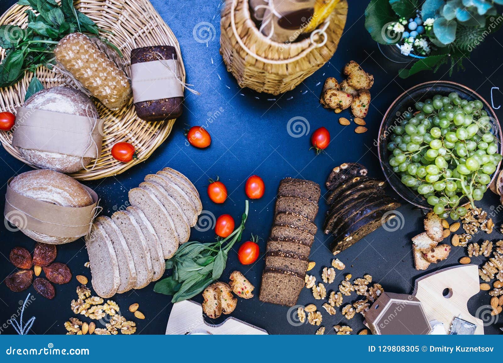Delicious Bread. Themed Decorated Dinner Table with Appetizers Stock ...