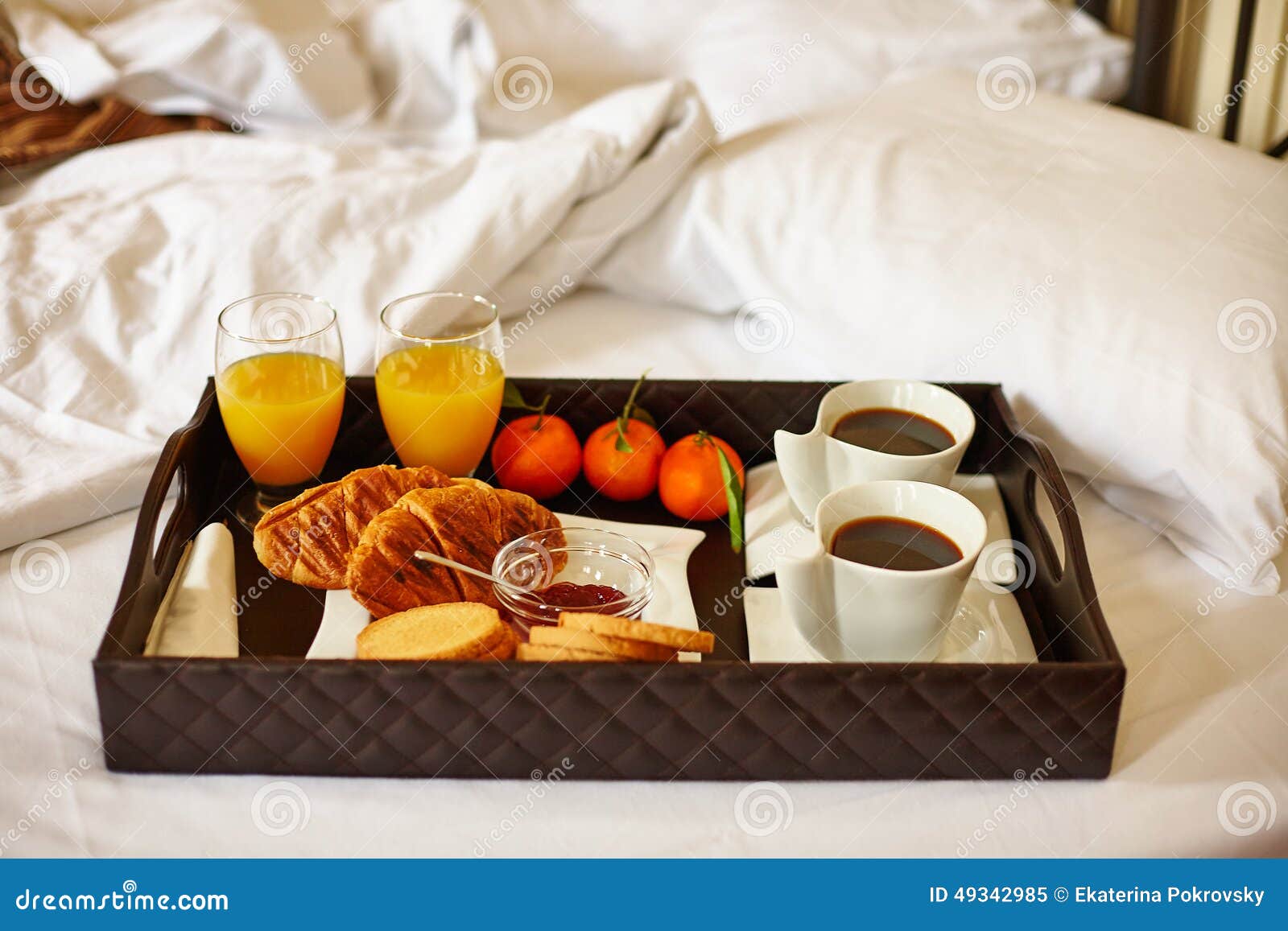 Delicious breakfast in bed stock image. Image of food - 49342985