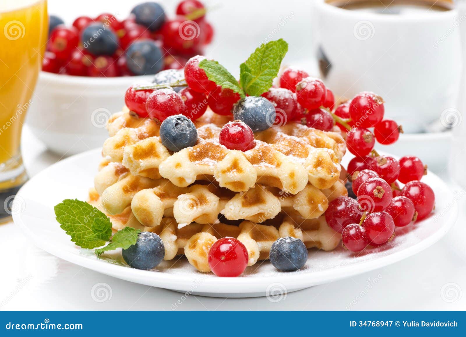 Delicious Breakfast with Belgian Waffles and Berries, Close-up Stock ...