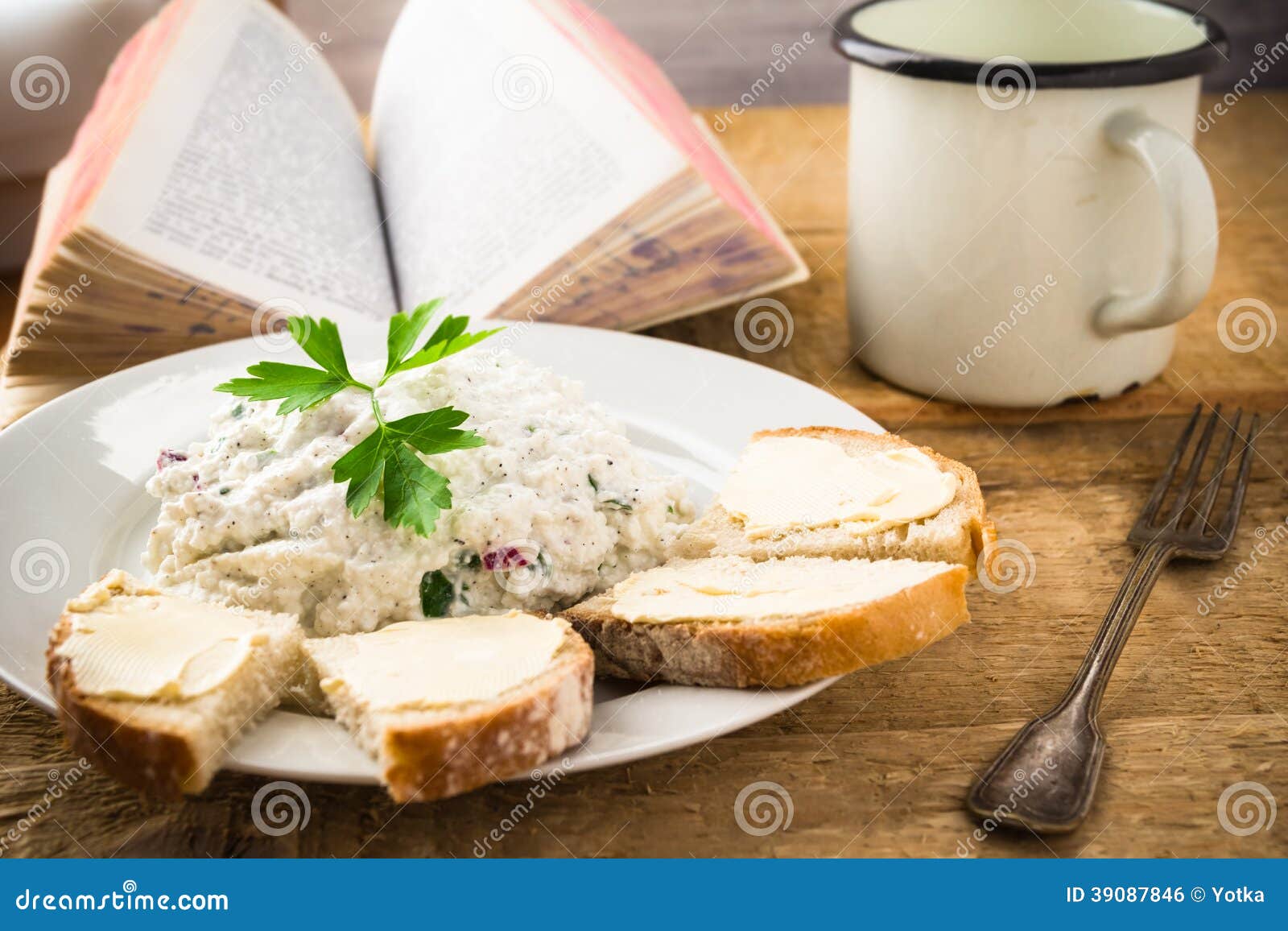 Delicious Breakfast Book Kitchen Table Vintage Stock Photo - Image of ...