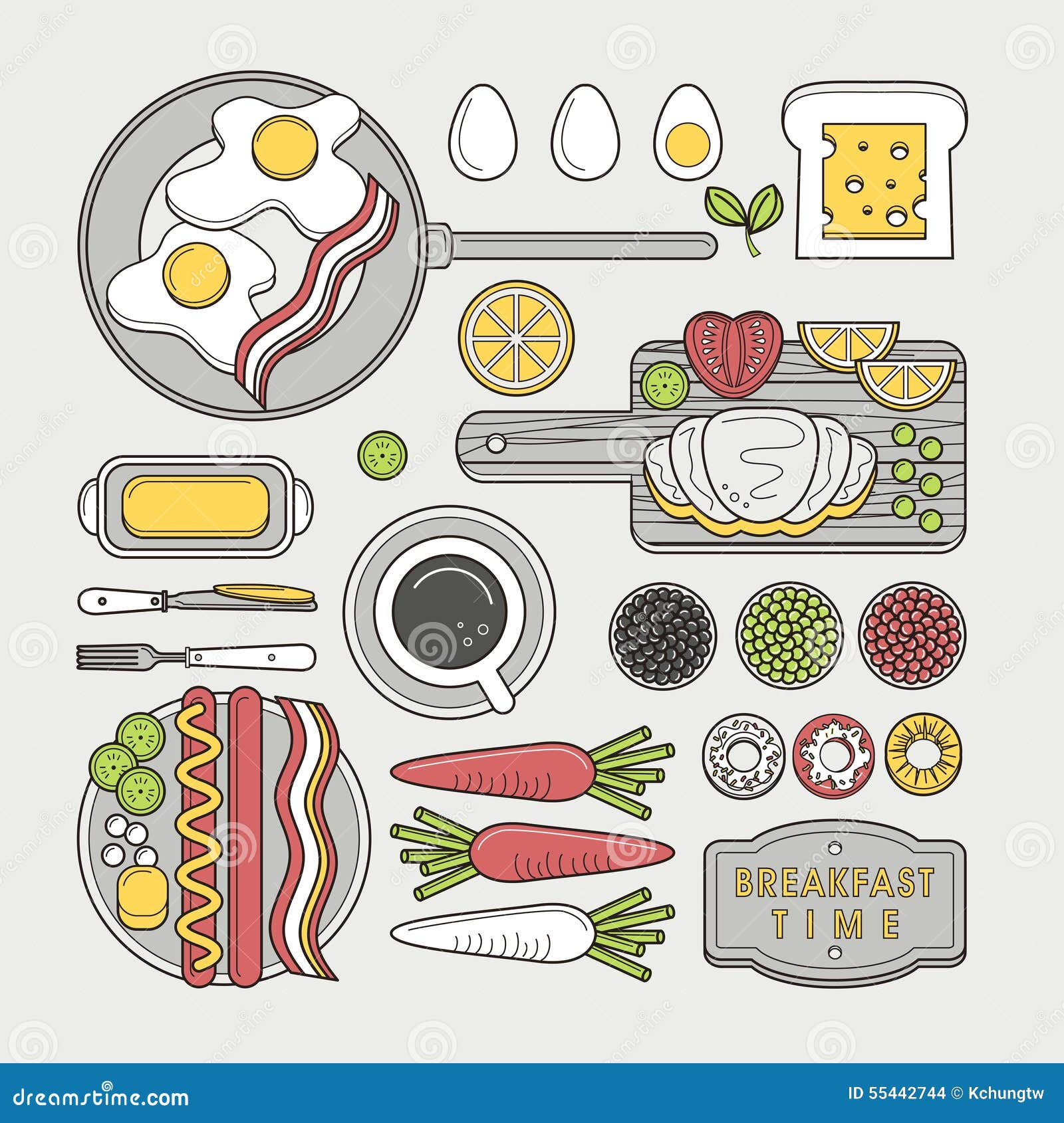 Delicious breakfast food stock vector. Illustration of outline - 55442744