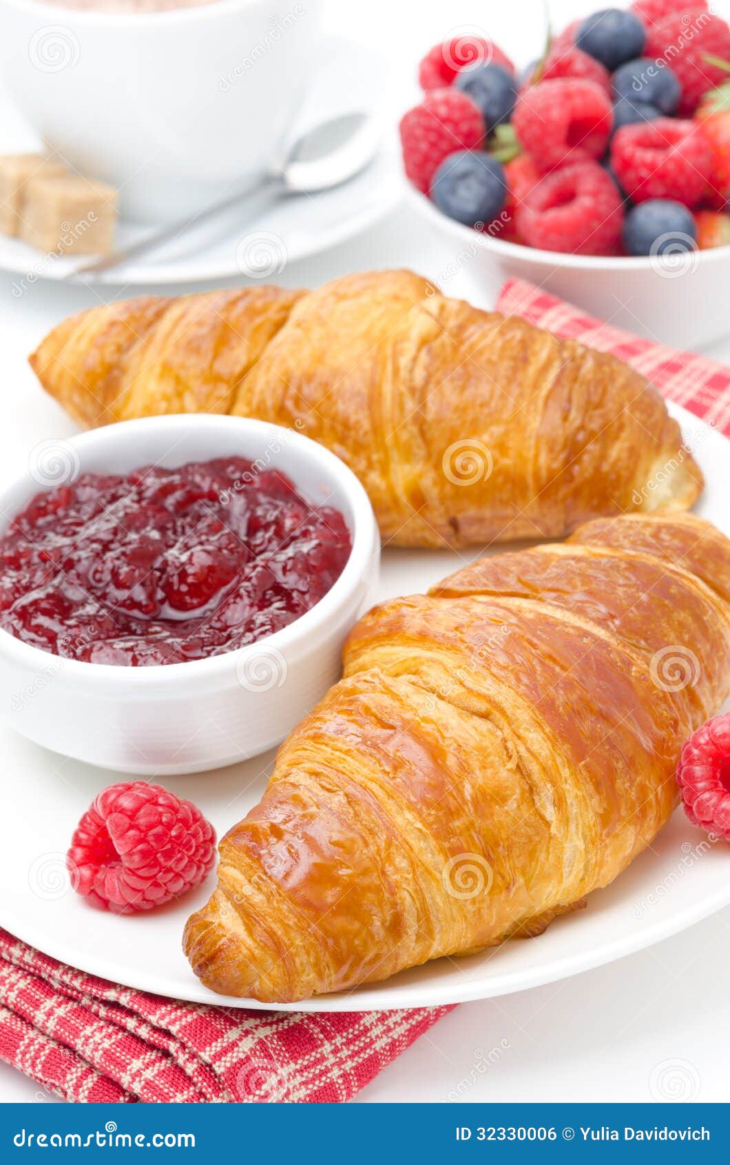 Delicious Breakfast - Fresh Croissant with Raspberry Jam, Coffee Stock ...