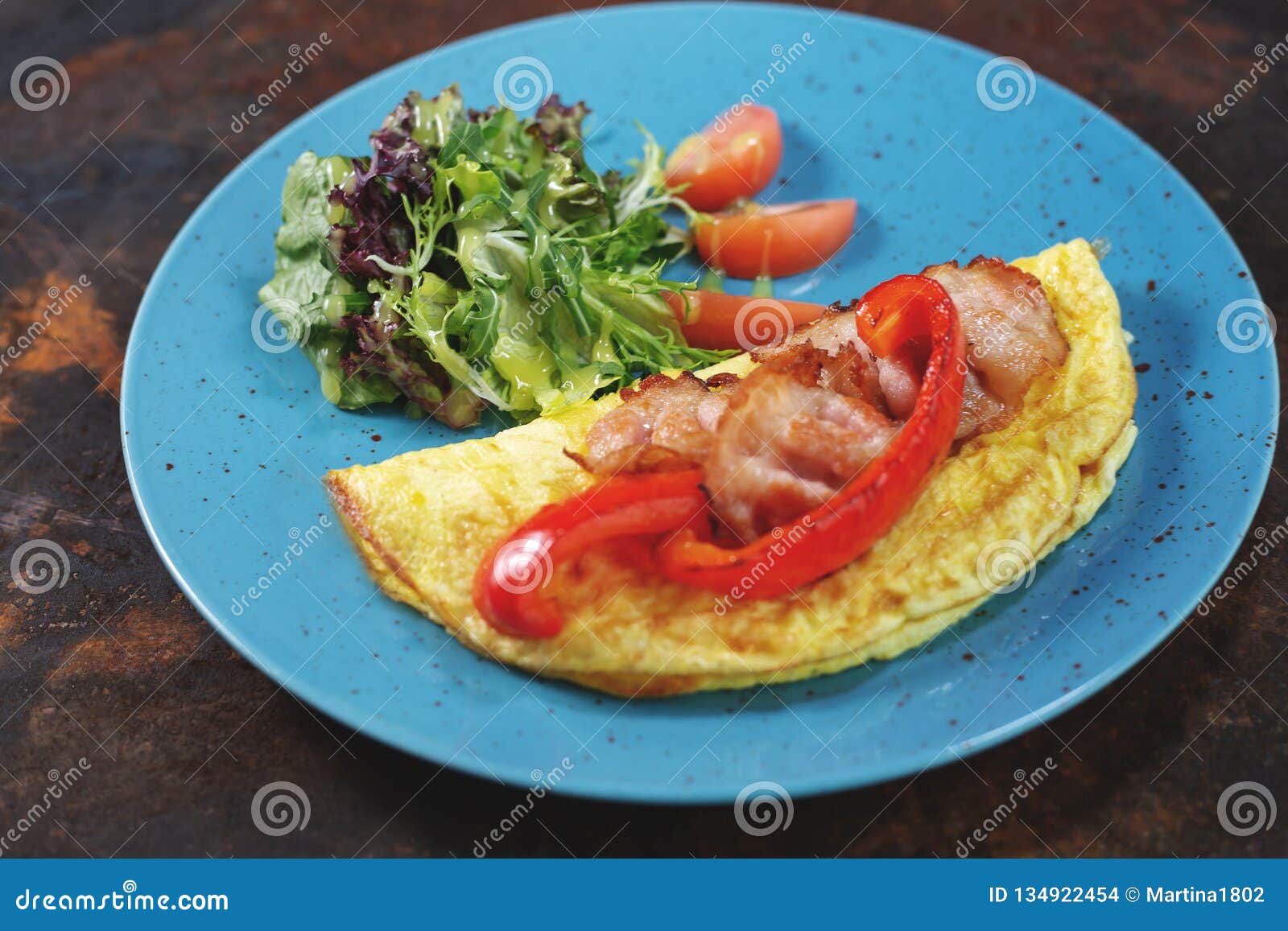 Delicious Breakfast. Fried Omlette with Sliced Ham Stock Photo - Image ...