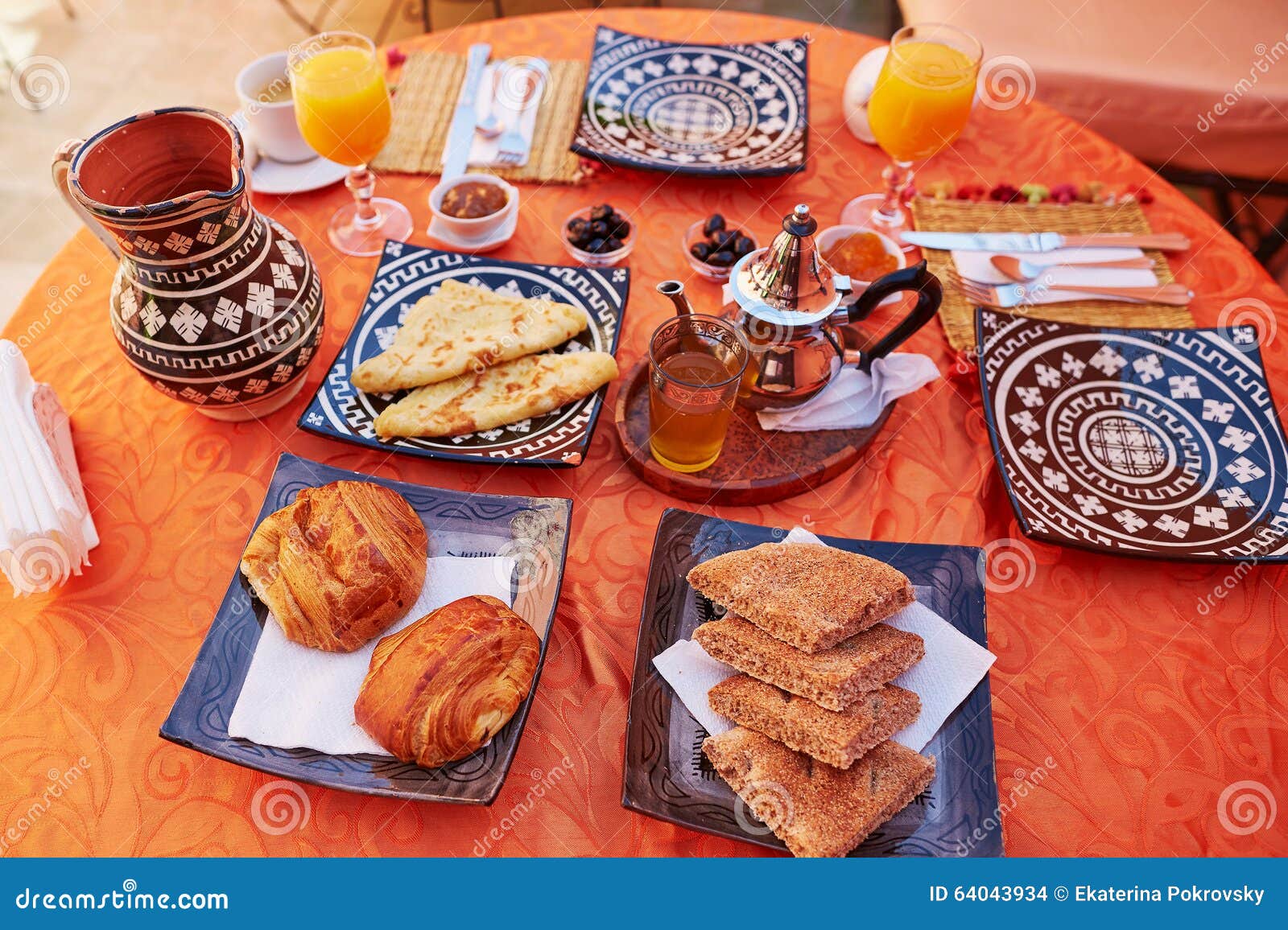 Delicious Breakfast in Moroccan Style Stock Photo - Image of blue, riad ...