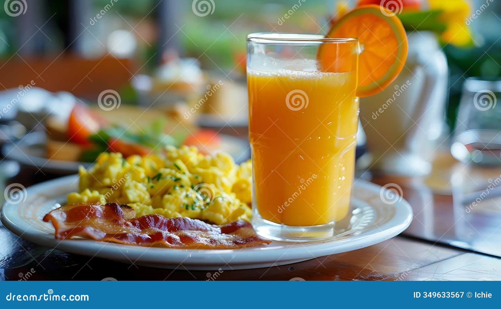 Delicious Breakfast: Scrambled Eggs, Crispy Bacon, and Orange Juice ...