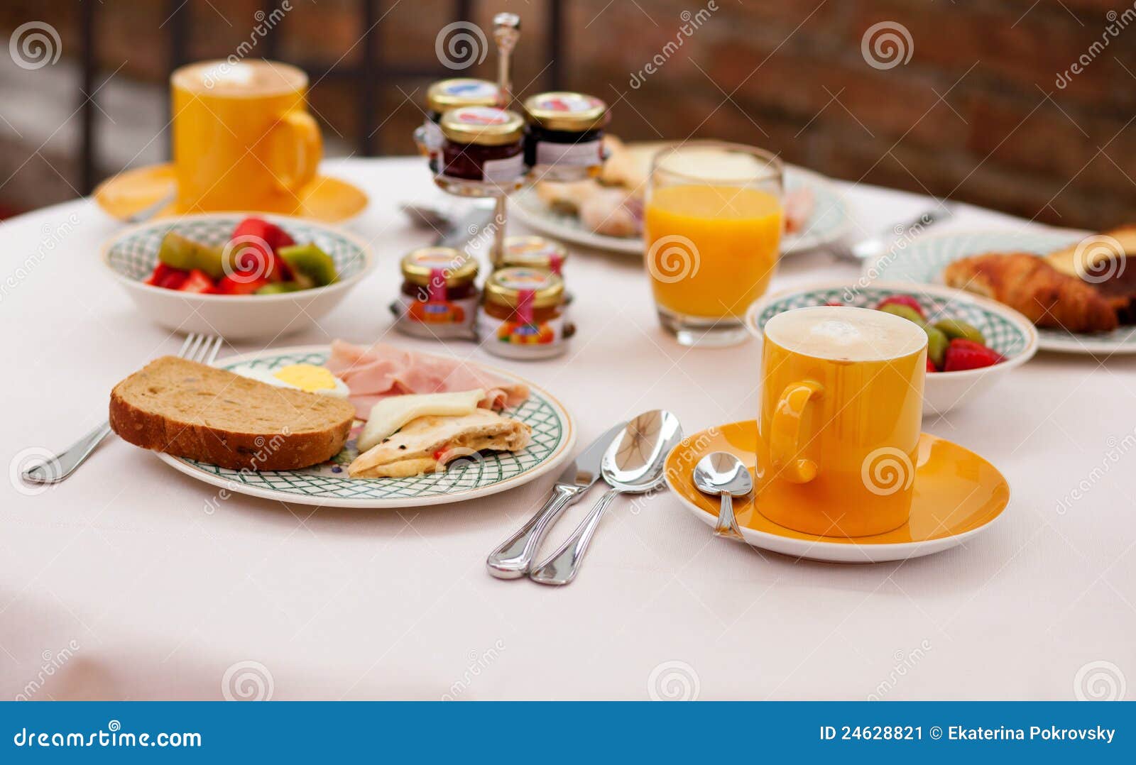 Delicious Breakfast Served for Two Stock Image - Image of bread, latte ...
