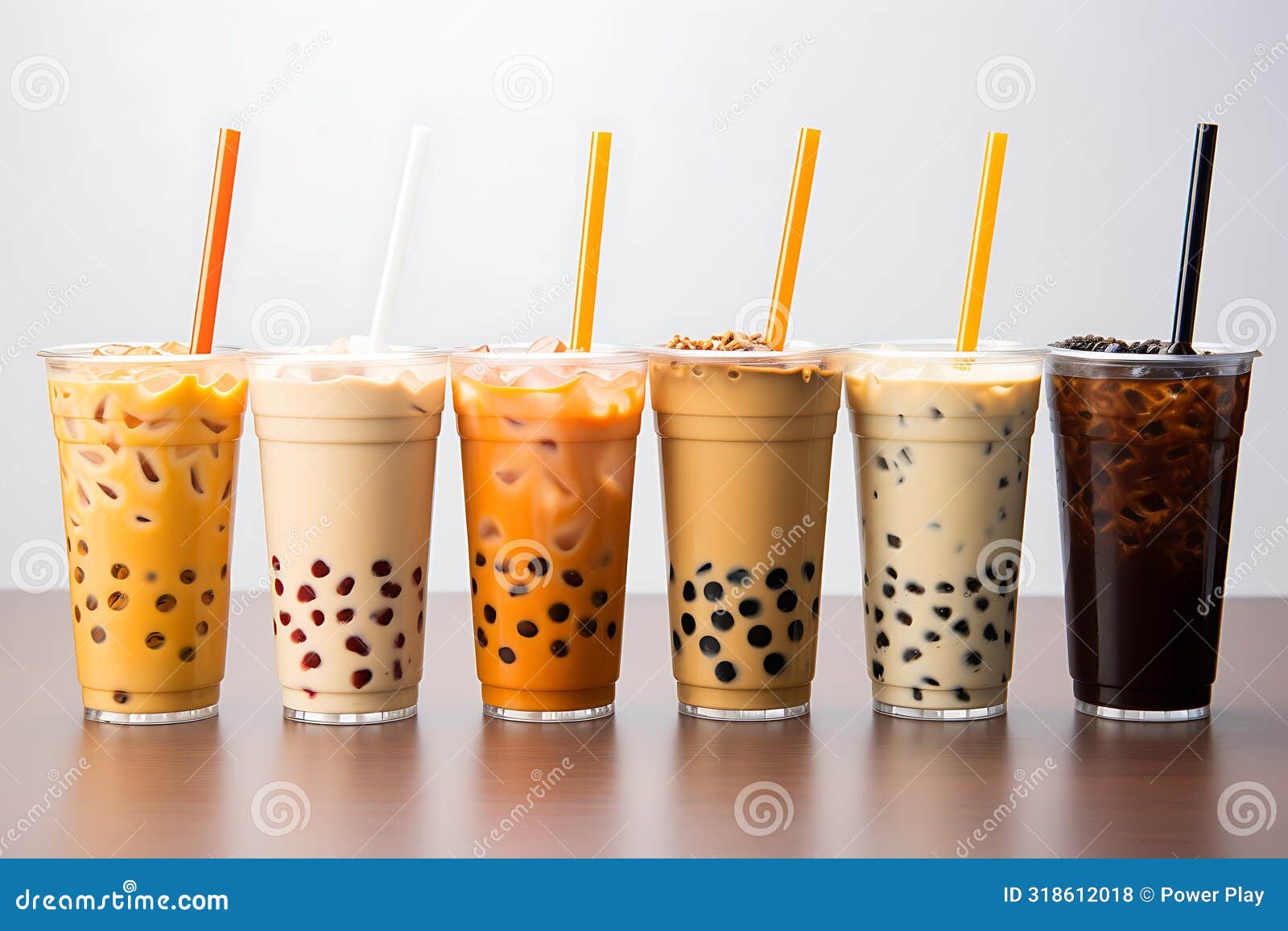 Delicious Bubble Tea with Tapioca Pearls in Plastic Cups in Raw Stock ...
