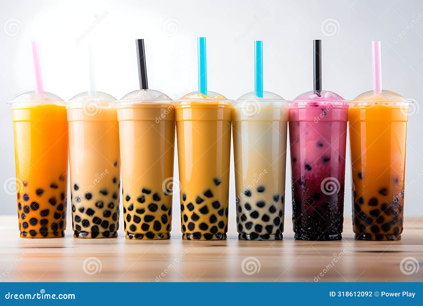Delicious Bubble Tea with Tapioca Pearls in Plastic Cups in Raw Stock ...