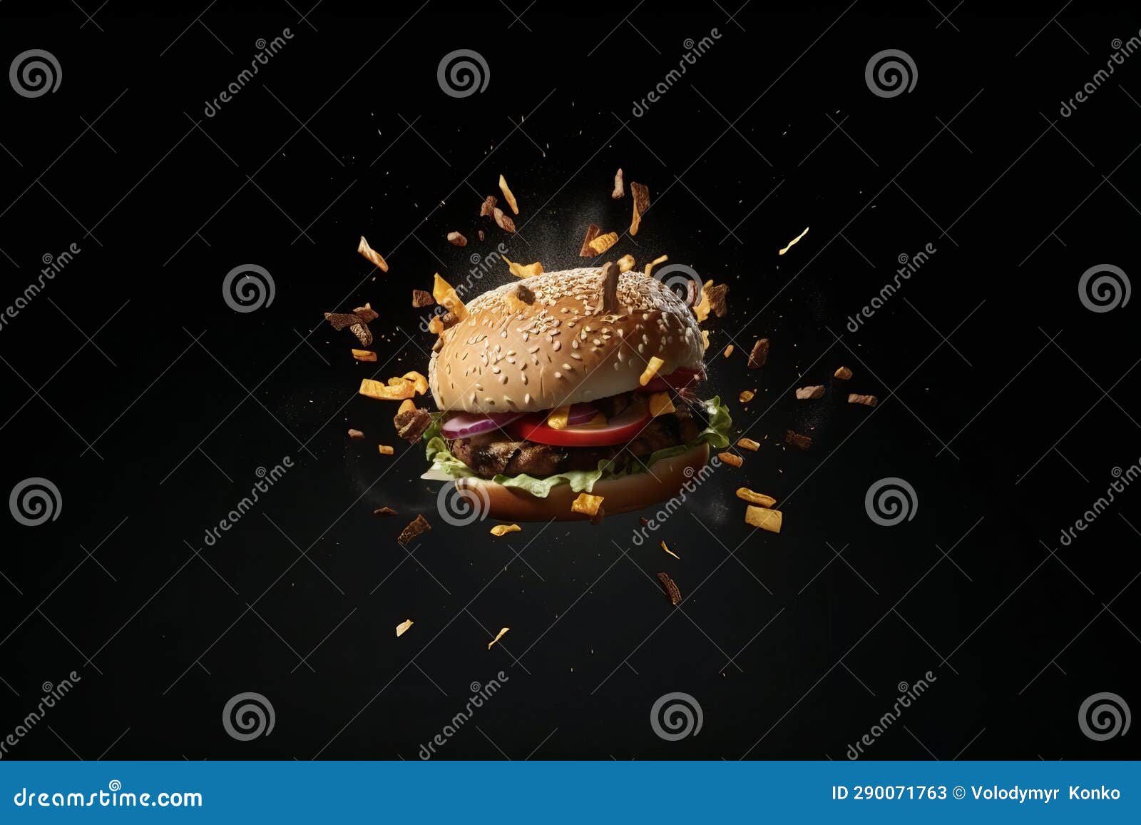 Delicious Burger Exploding in Front of the Camera with Floating ...