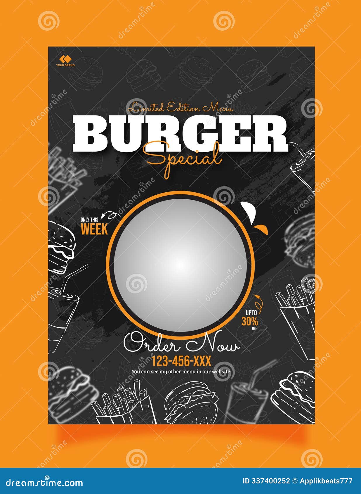 Delicious Burger and Food Menu Flyer Template with Hand Drawing Stock ...