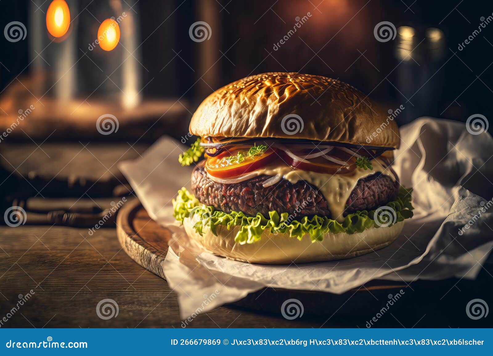 Delicious Burger Lies on a Table in a Restaurant Stock Illustration ...