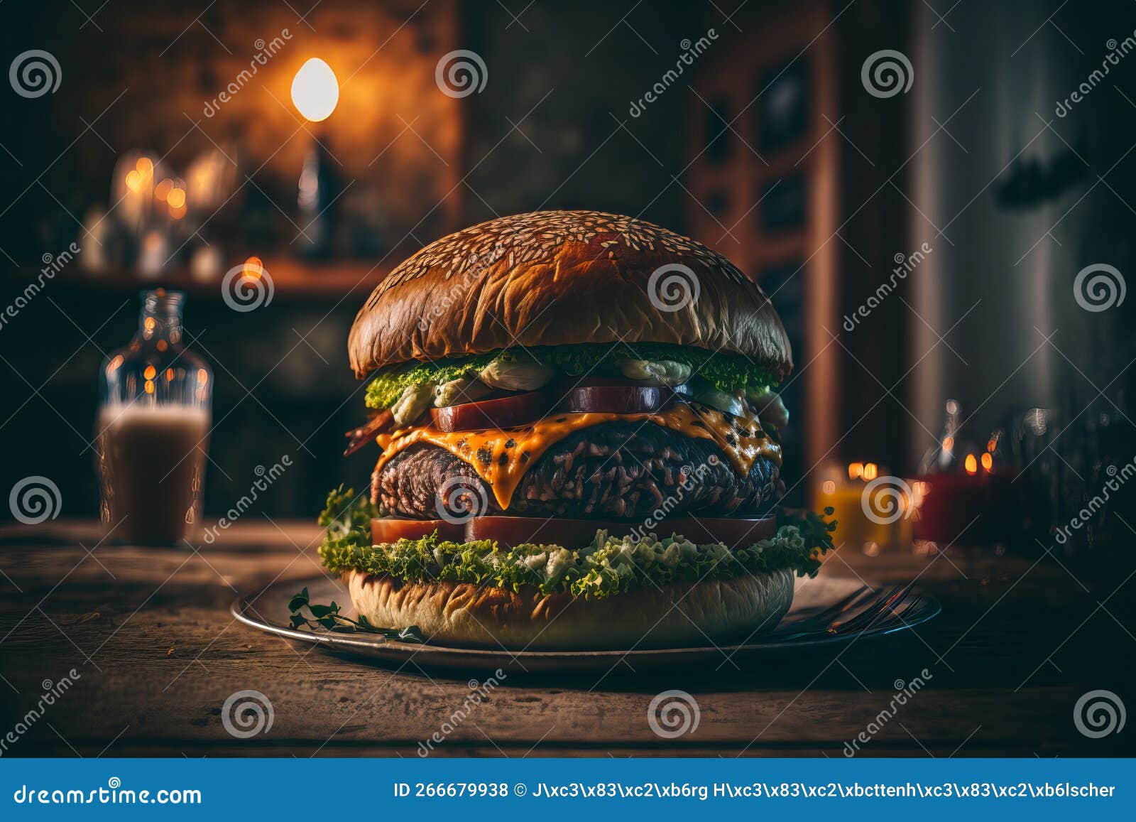 Delicious Burger Lies on a Table in a Restaurant Stock Illustration ...