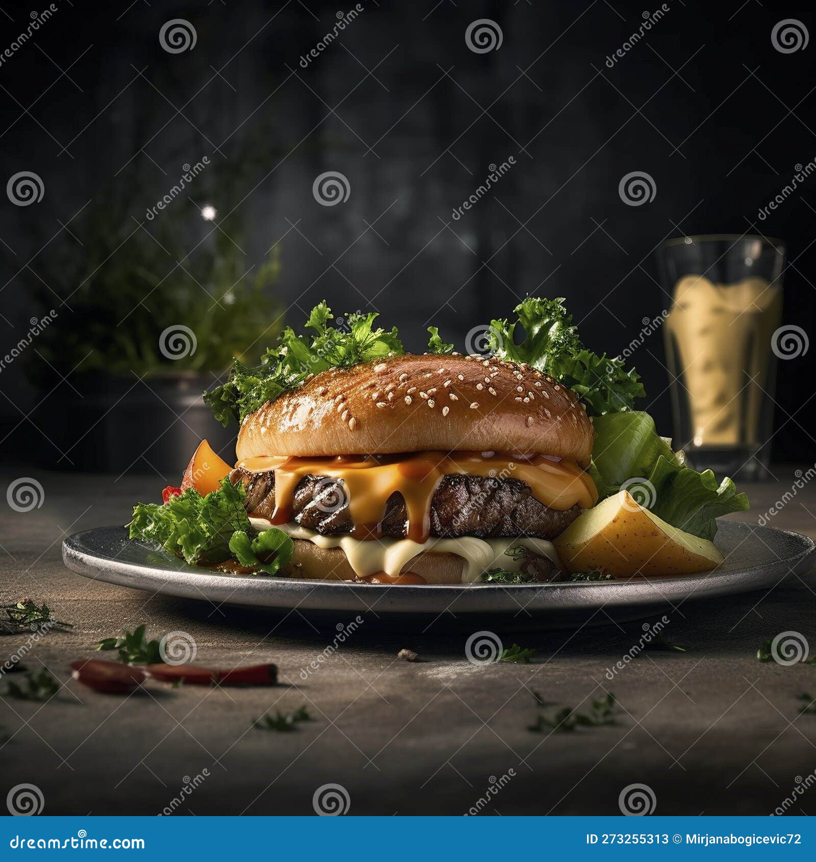 Delicious Burger on the Table, Created with Generative AI Stock ...