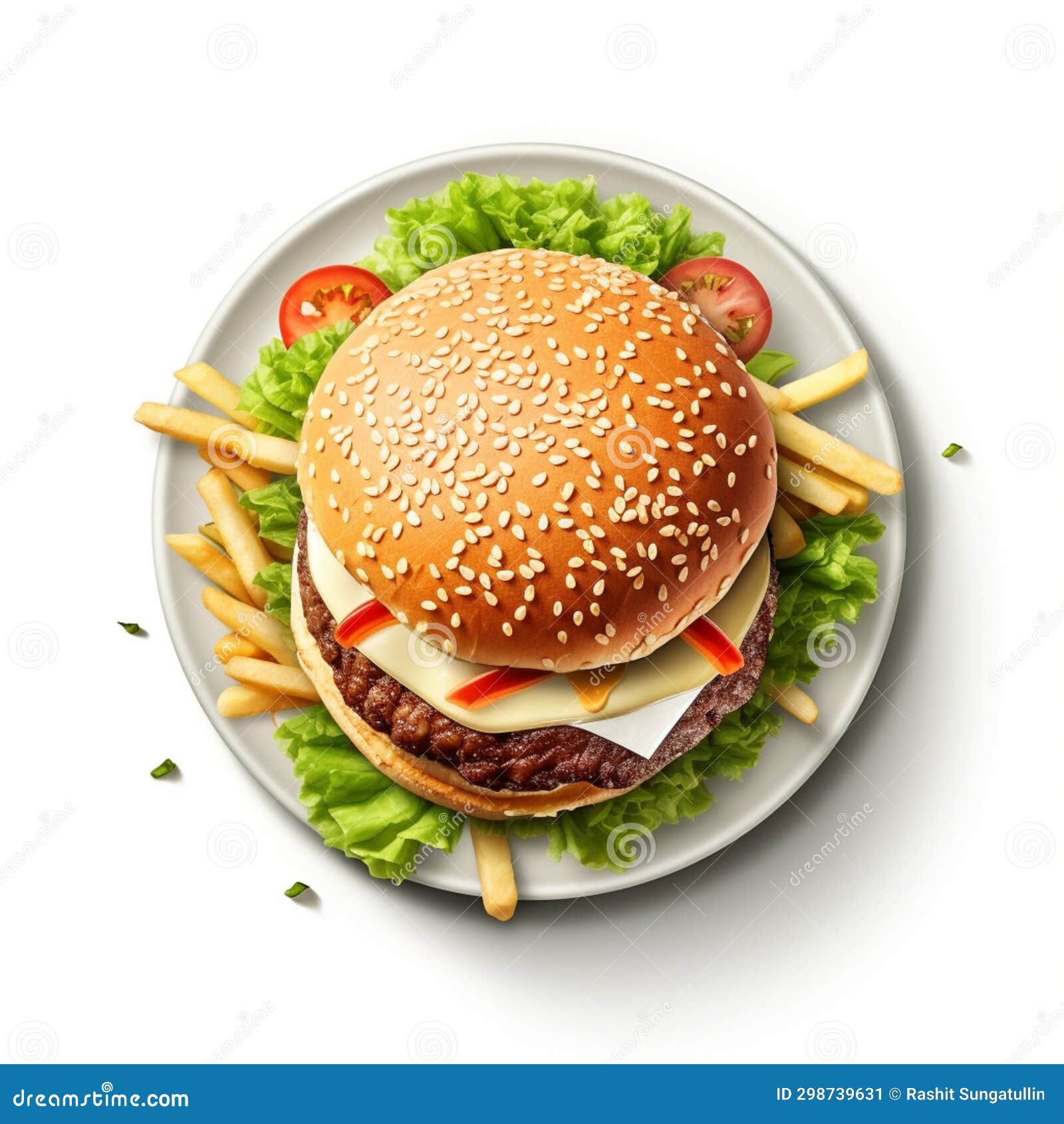 Delicious Burger on a White Dish, Top View Stock Image - Image of dish ...
