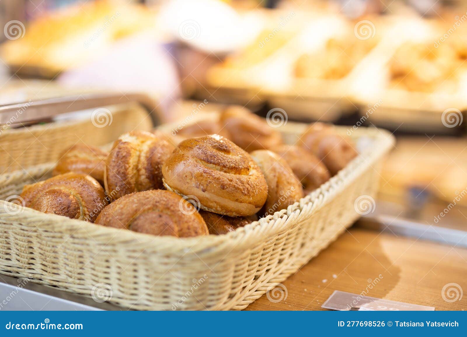 Delicious Fresh Butter Buns in Baskets in Bakery Stock Photo - Image of ...
