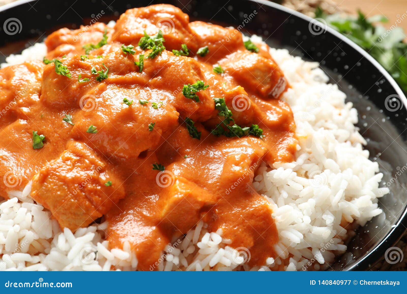 Delicious Butter Chicken with Rice in Pan Stock Image - Image of ...