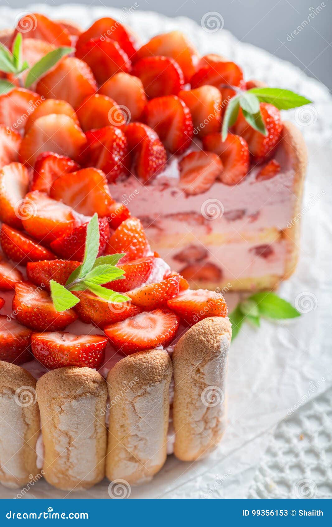 Delicious Cake with Fresh Fruits and Biscuits Stock Image - Image of ...