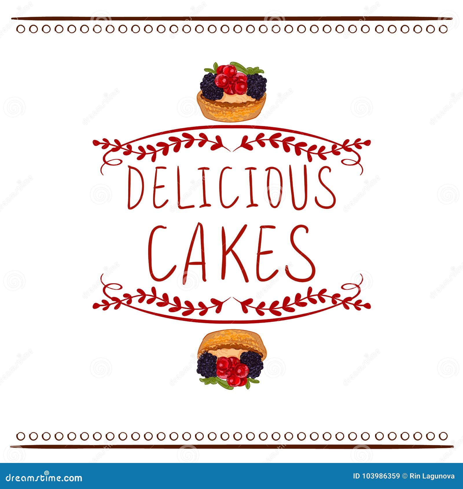 Delicious Cakes Words With Drawn Elements And Hand Drawn Cupcake ...