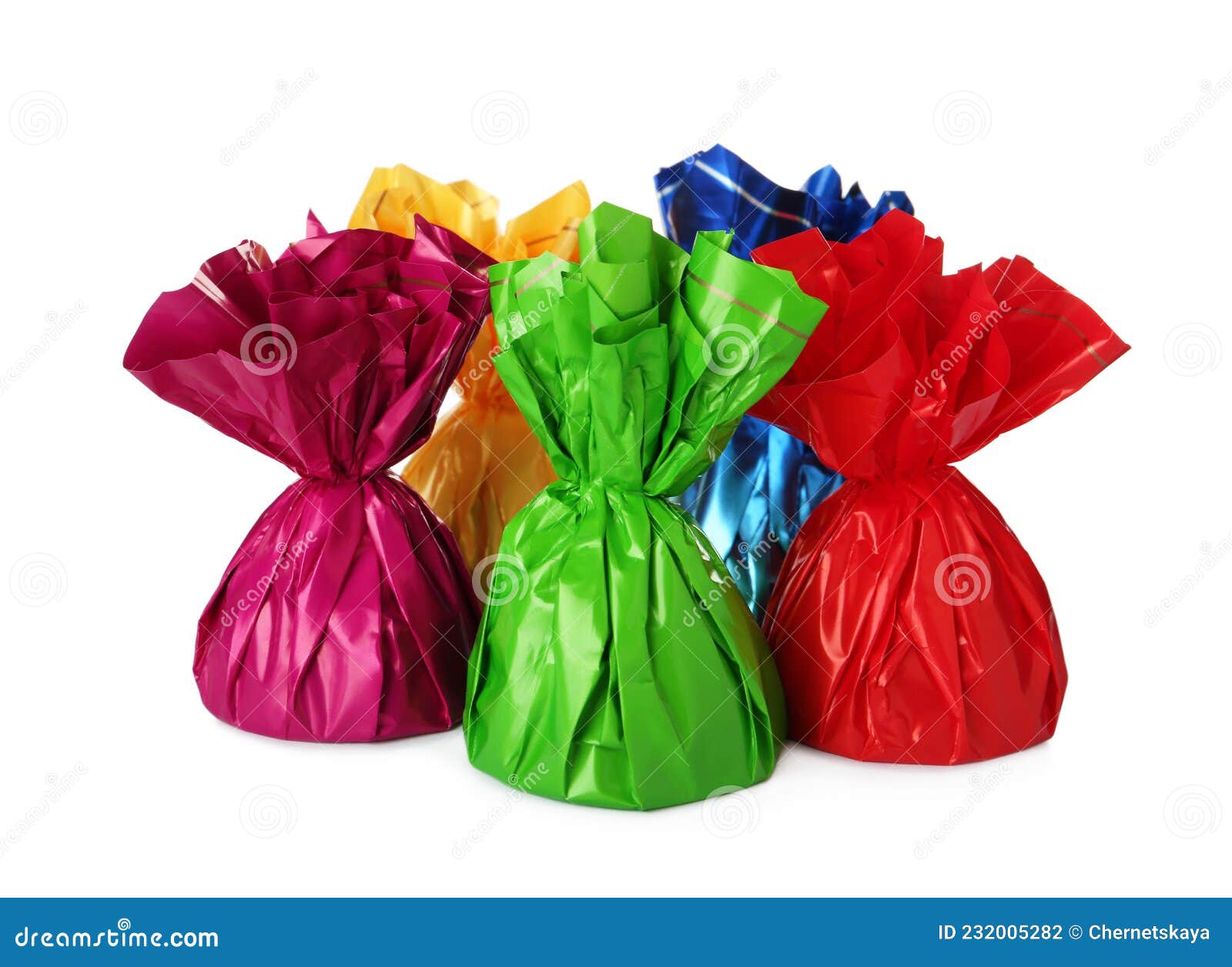 Delicious Candies in Colorful Wrappers on White Background Stock Photo ...