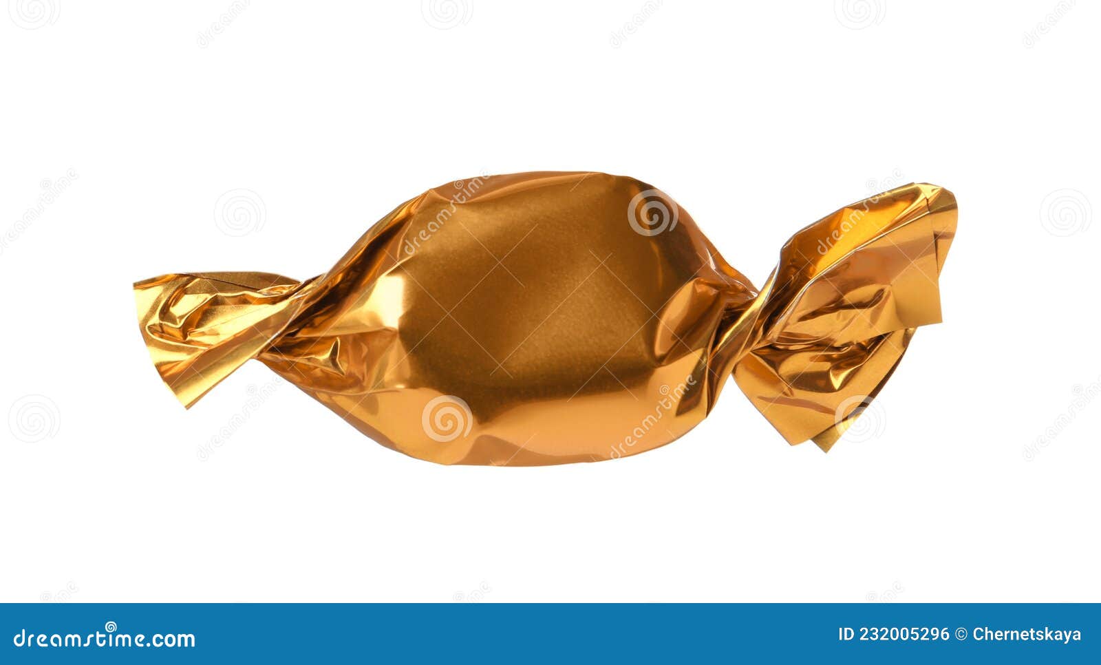 Delicious Candy in Golden Wrapper Isolated on White Stock Photo - Image ...