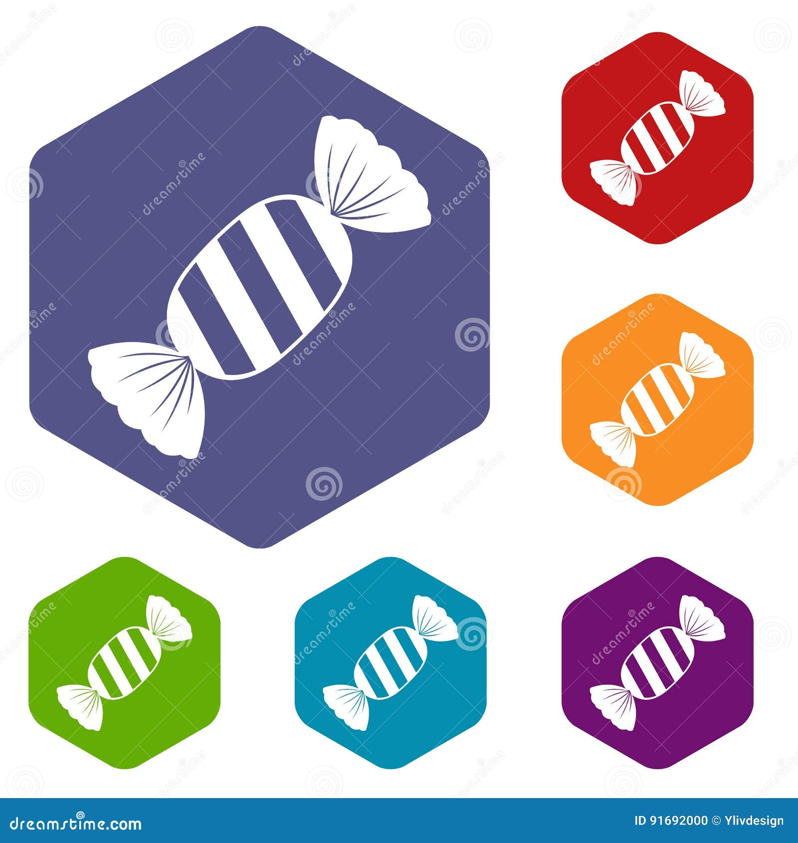 Delicious Candy Icons Set Hexagon Stock Vector - Illustration of ...