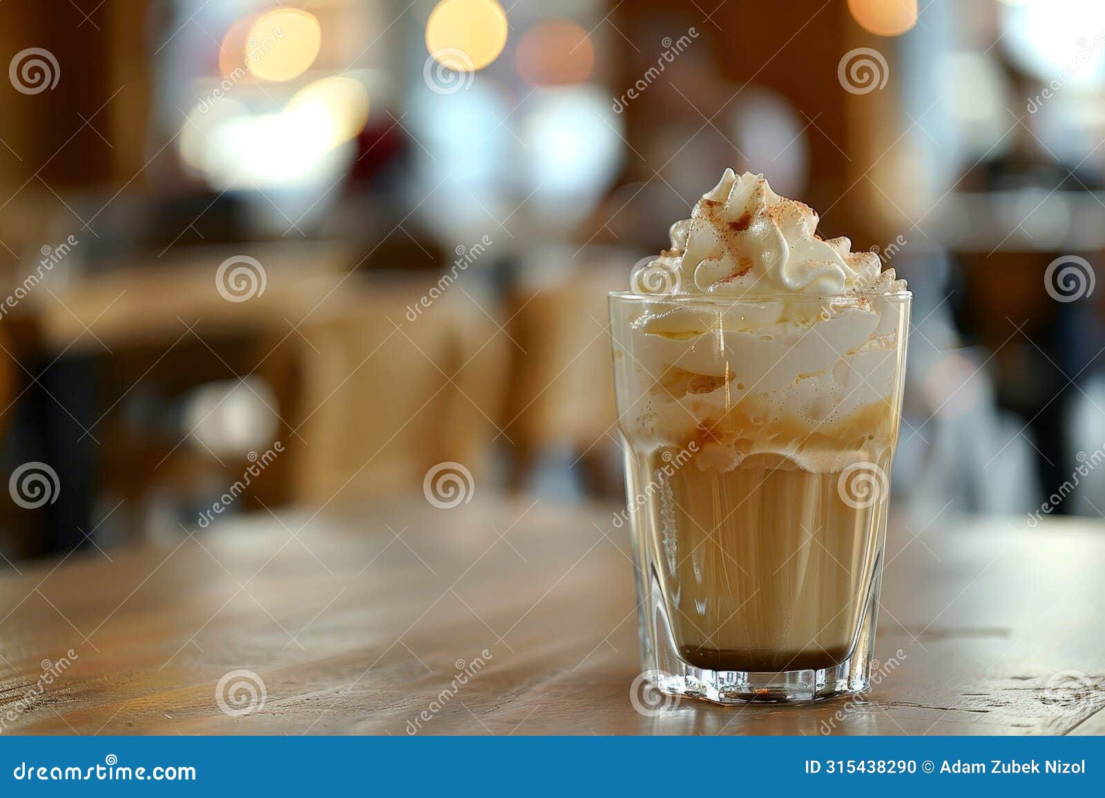 Delicious Caramel Macchiato With Whipped Cream On A Cafe Table Stock Photo | CartoonDealer.com ...