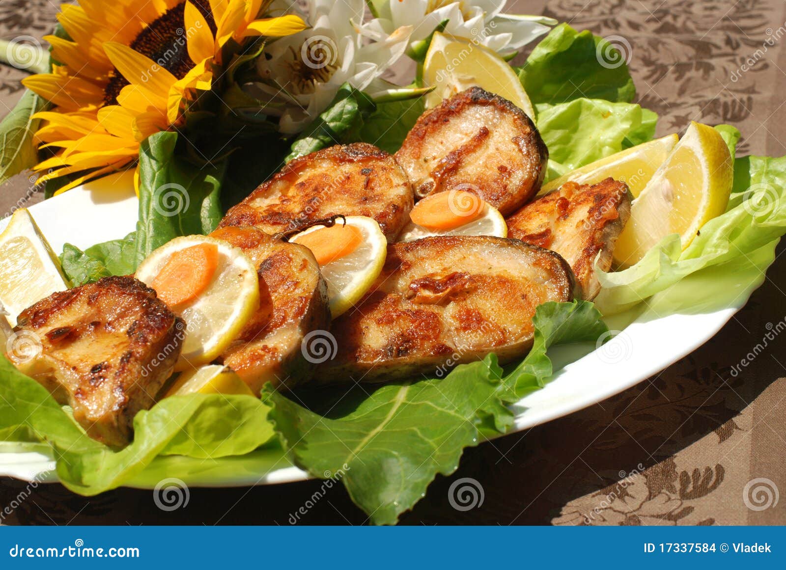 Delicious catfish escalope stock photo. Image of grilled - 17337584