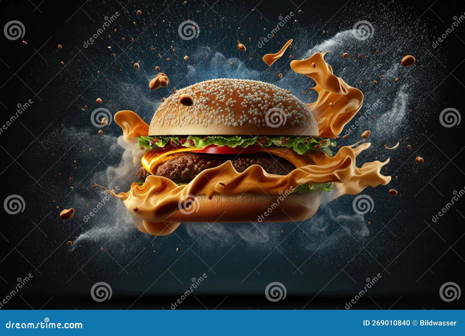 Delicious Cheeseburger Fast Food Exploding. Generative Ai Stock ...