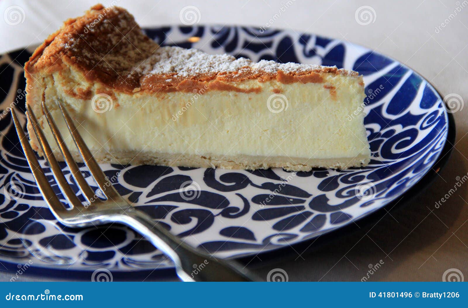 Delicious Cheesecake on Blue Patterned Plate Stock Photo - Image of ...