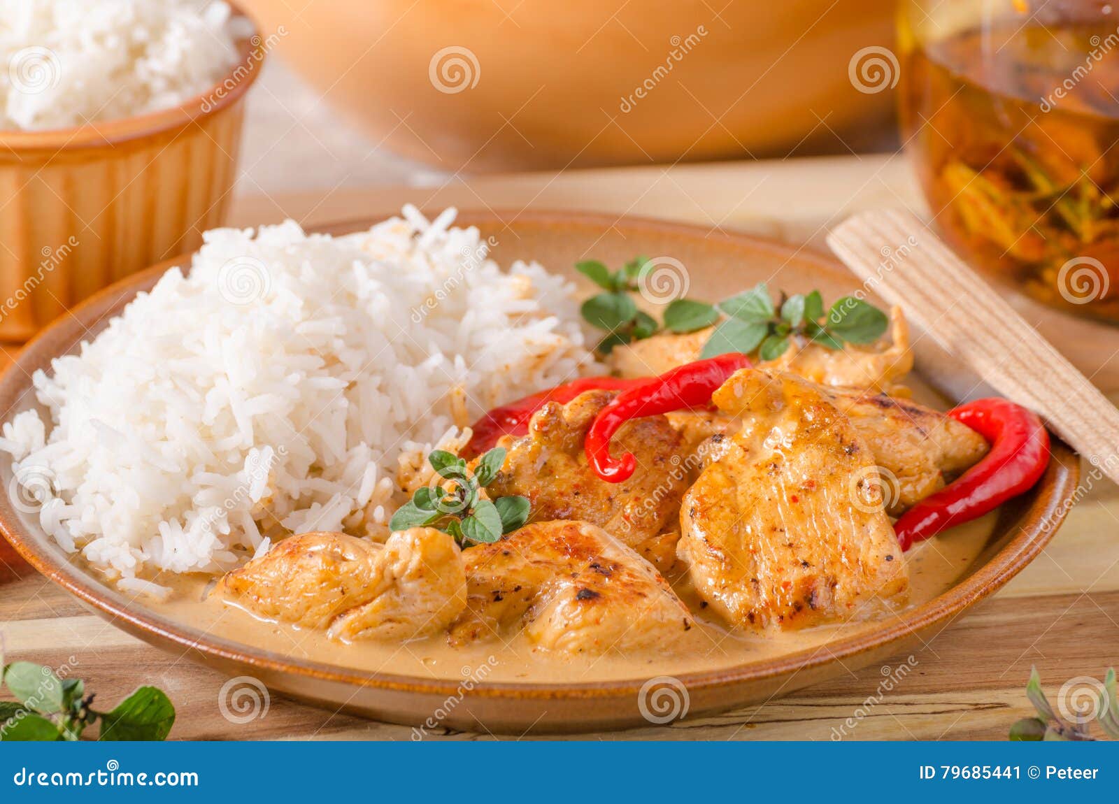 Delicious chicken curry stock image. Image of basmati - 79685441