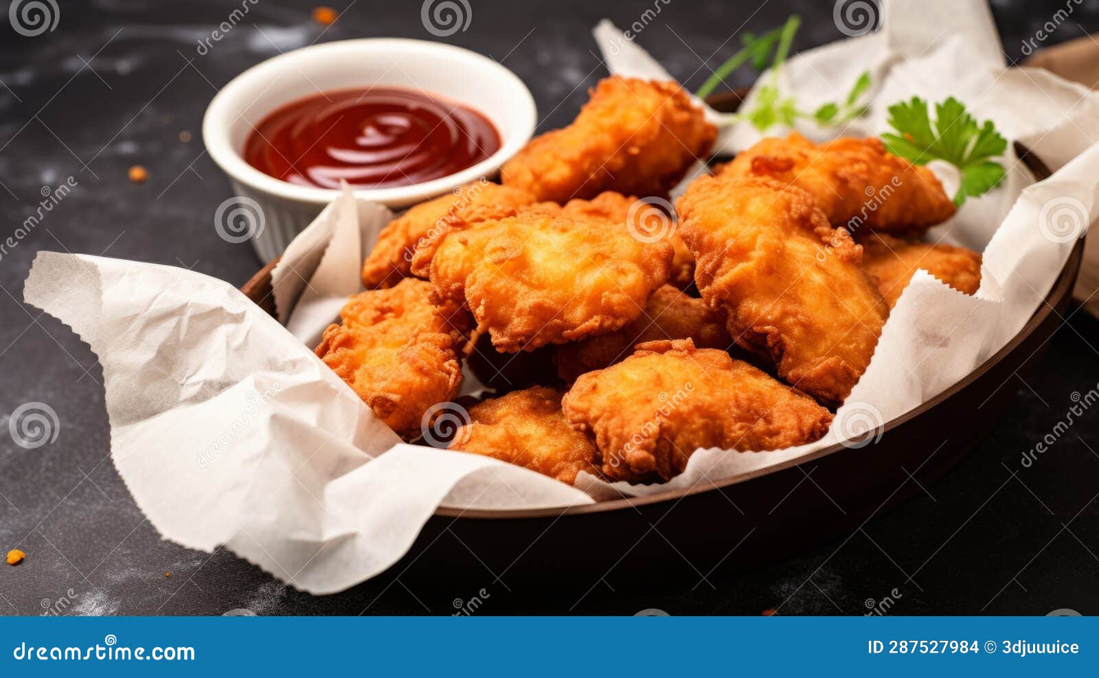Delicious Chicken Nuggets And Bbq Sauce Food Combination Horizontal Illustration Stock