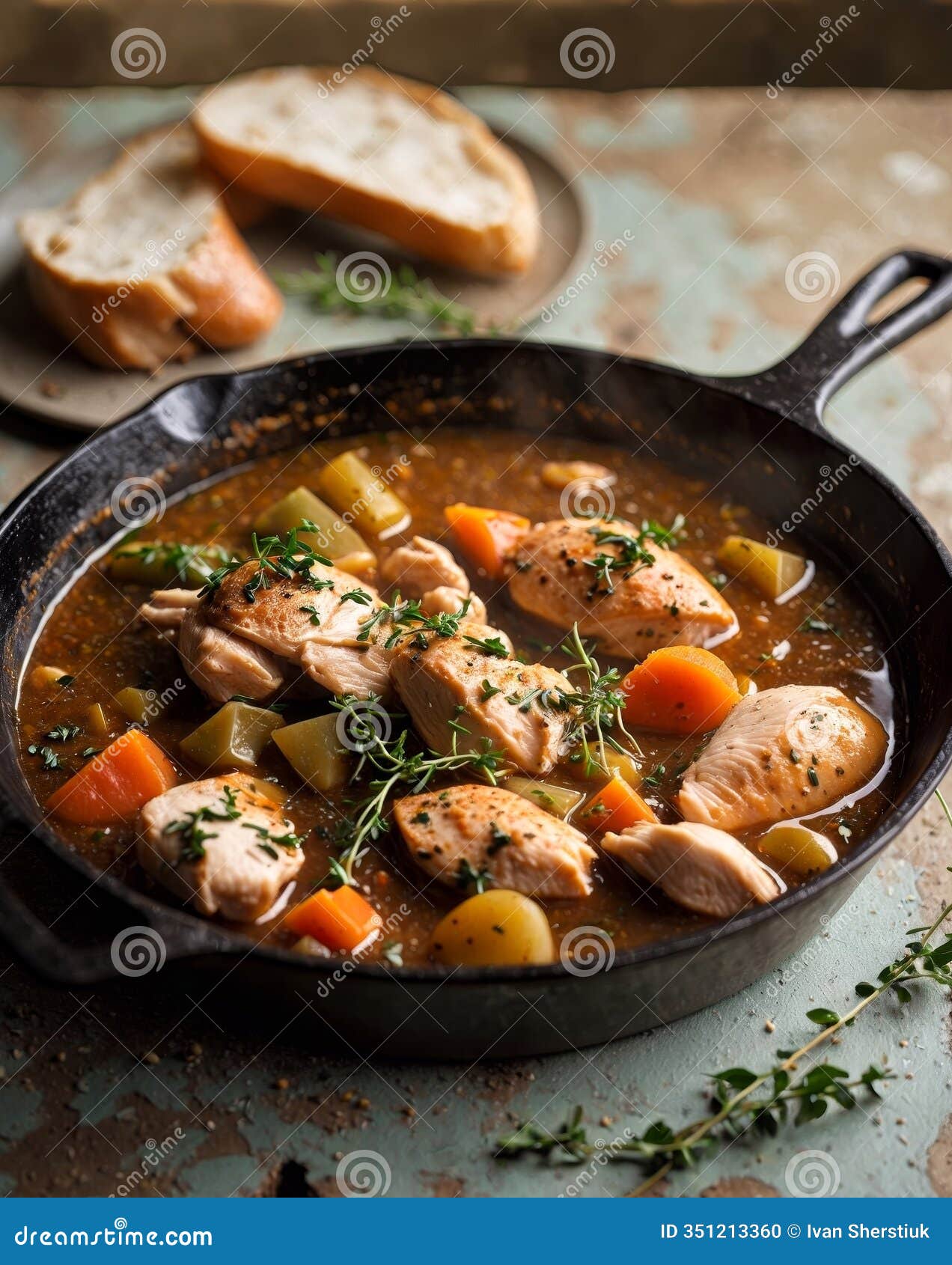 Delicious Chicken and Vegetable Stew in Cast Iron Skillet Stock Photo ...