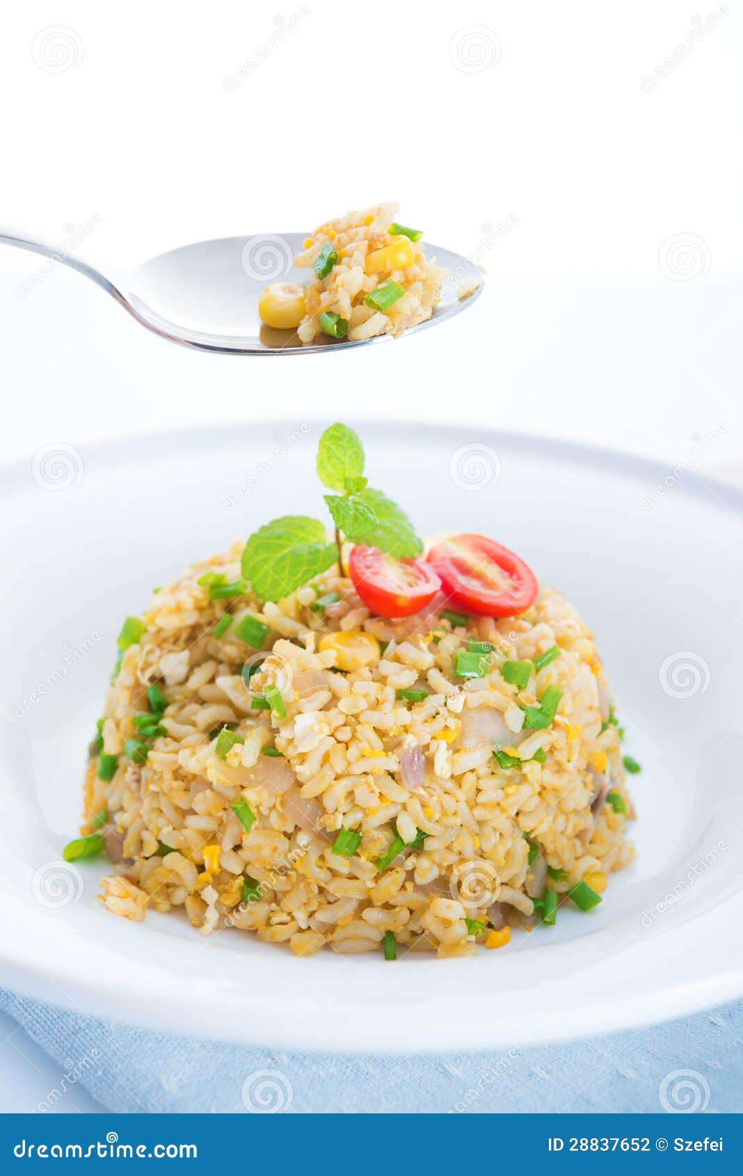 Delicious Chinese Egg Fried Rice on Dining Table Stock Photo - Image of ...