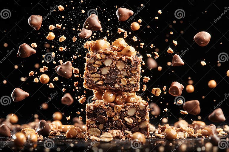 Delicious Chocolate Bars with Nuts and Chocolate Chips Exploding ...