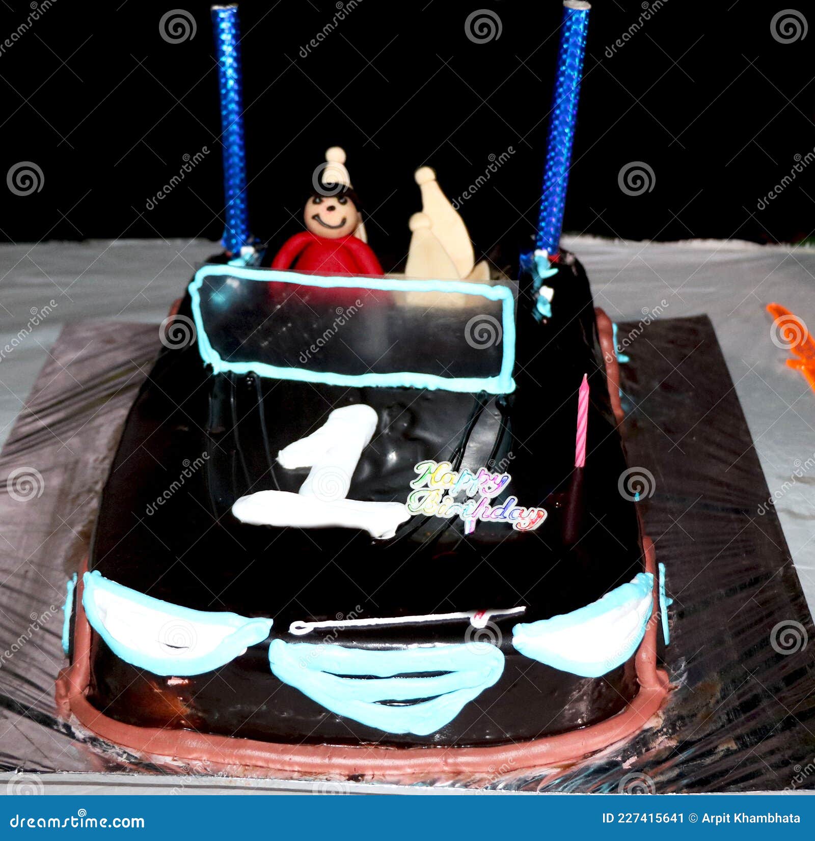 Delicious Chocolate Cake with Car Theme Stock Image - Image of garnish ...