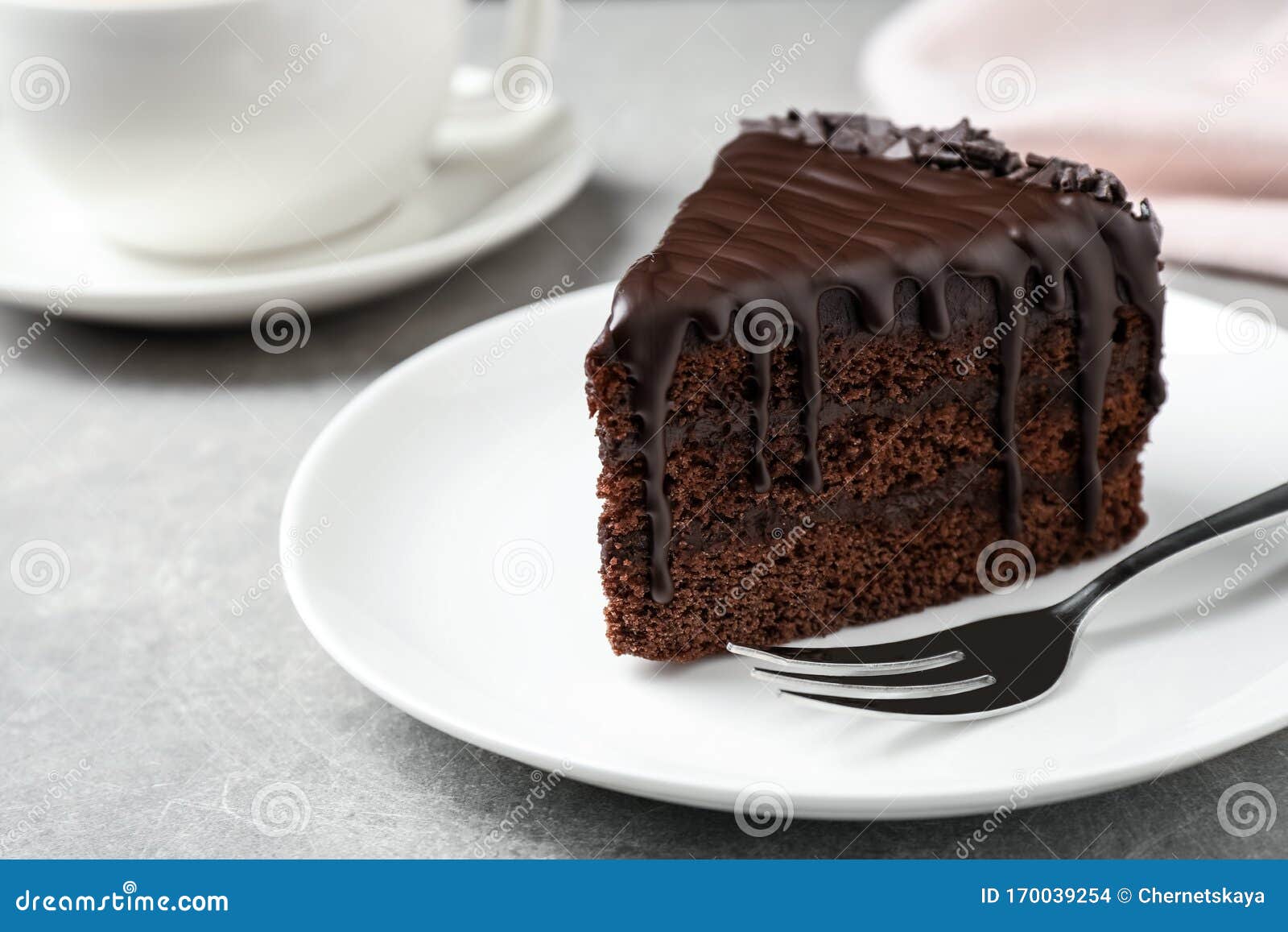 Delicious Chocolate Cake on Light Grey Table Stock Photo - Image of ...