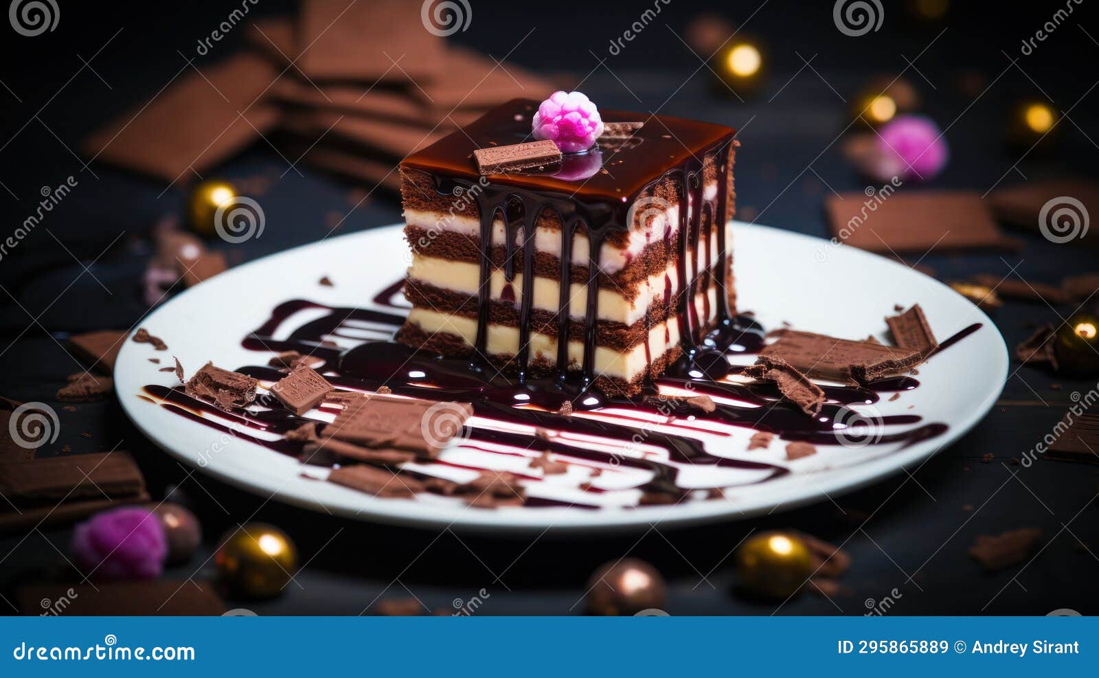 Delicious Chocolate Cake with Topping and Nice Serving Stock ...