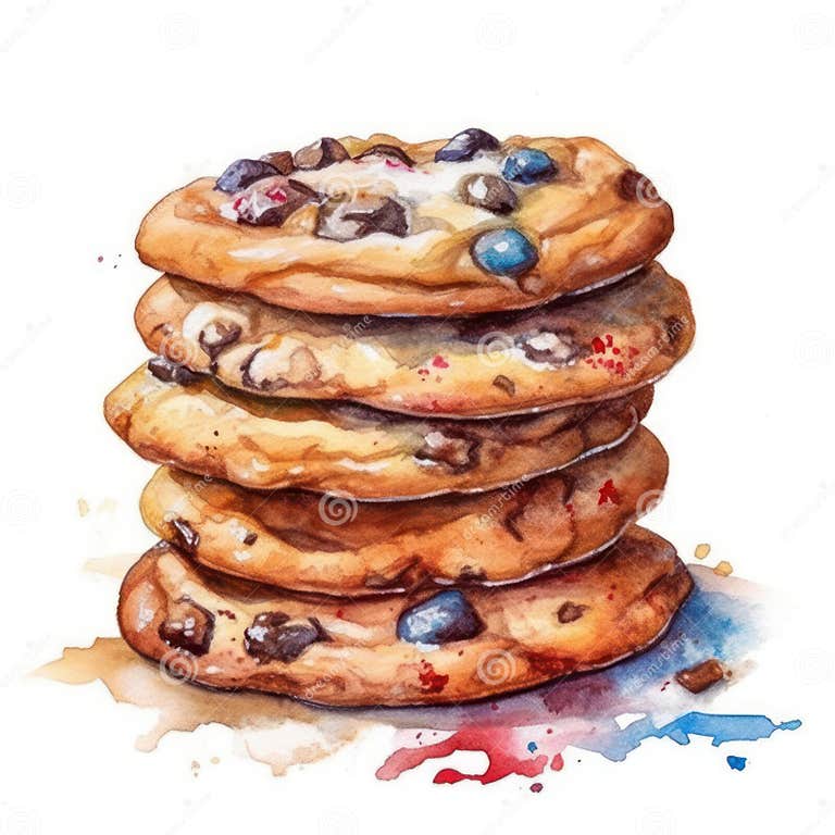 Delicious Chocolate Chip Cookie Stack on White Background . Stock ...